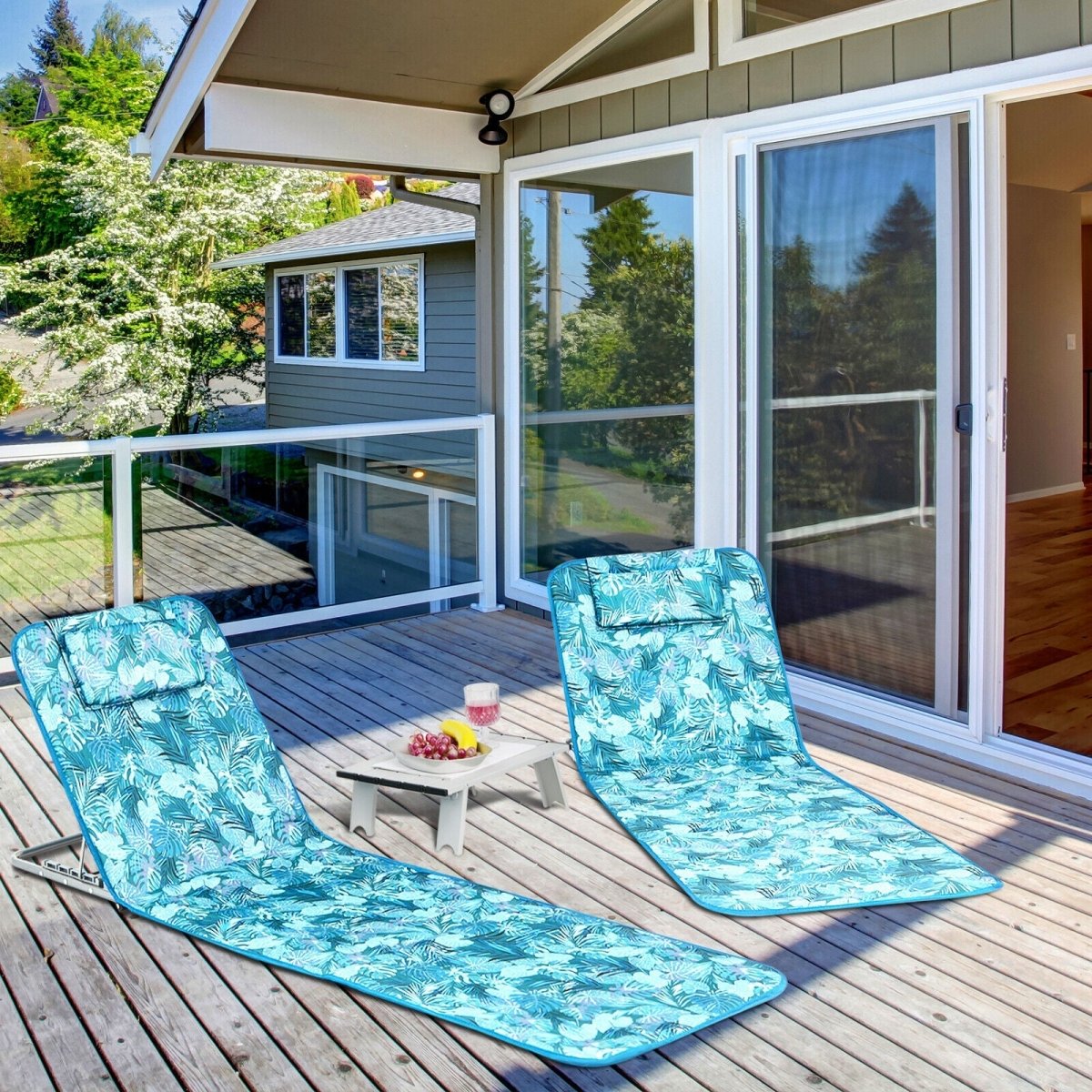 2-Piece Portable Low Folding Pool, Beach Lounge Chairs with Side Table ...
