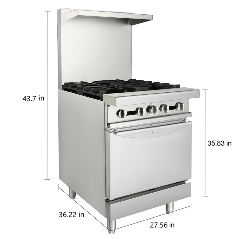 24" Natural Gas 4 Burner Commercial Restaurant Range with Standard Oven ...