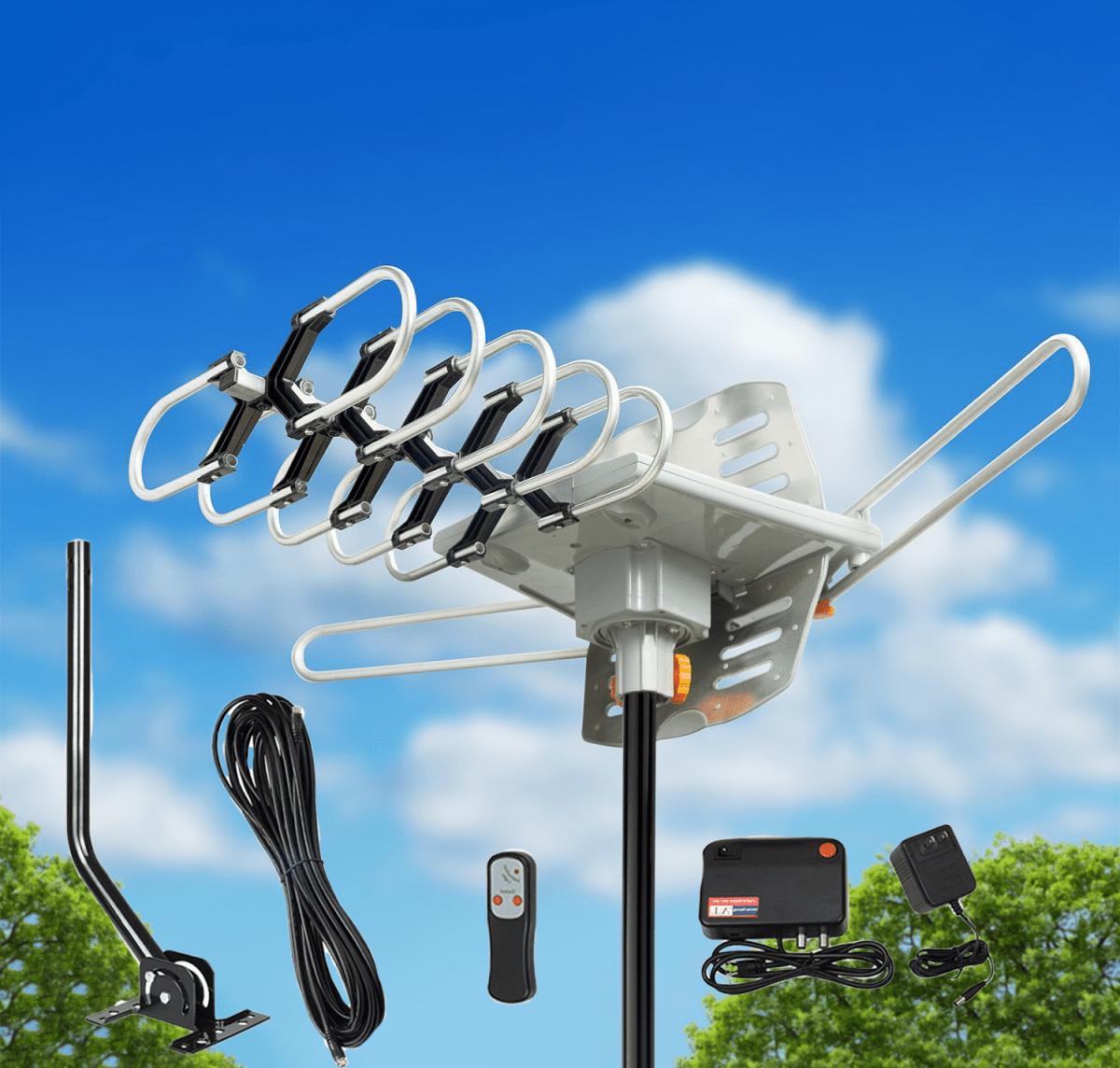 250 Miles HD TV Digital Antenna, 360° Rotating, Free 4K TV Channels ...