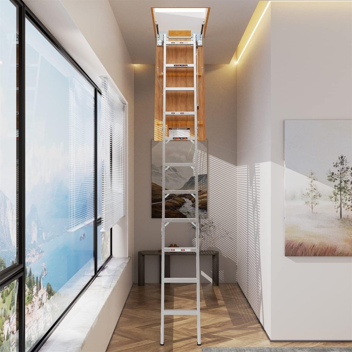 Collapsible Aluminum Folding Attic Ladder 54 Inch – Adjustable - Aroflit