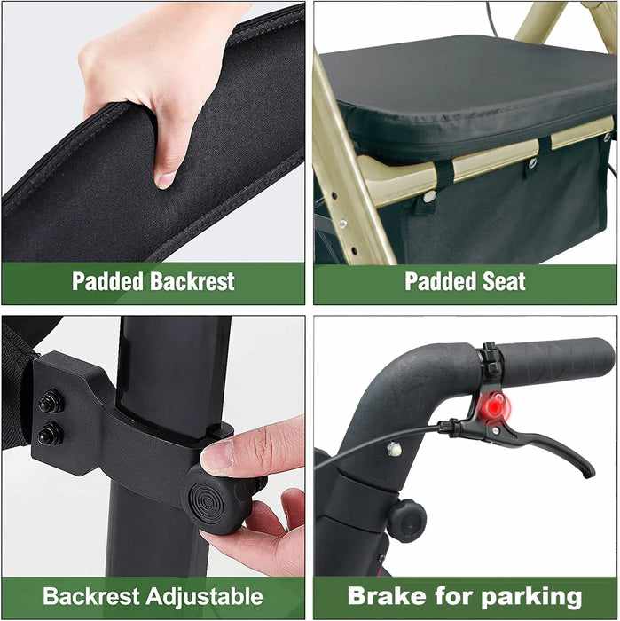 Heavy Duty 4 Wheel Lightweight Rollator Walker With Seat - Aroflit