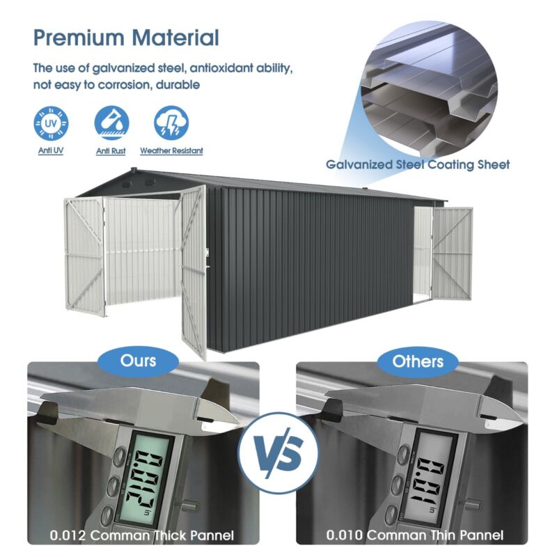 Heavy Duty Galvani Steel Outdoor Garage Storage Shed 20'x10' ft with ...