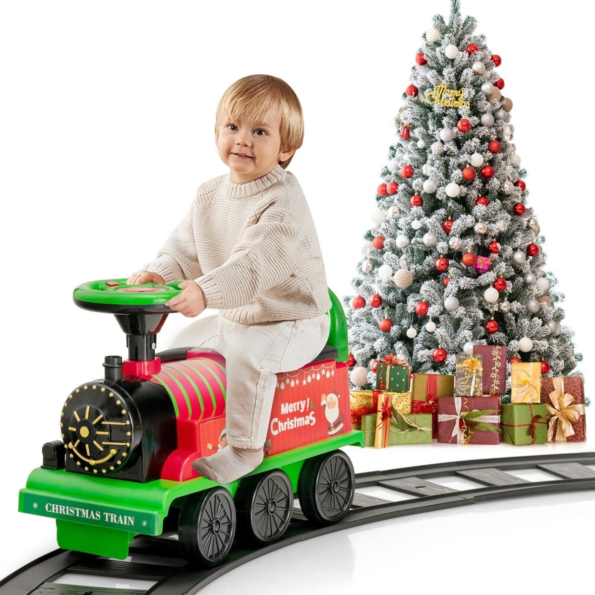 Kid's Rechargeable Ride-On Toy Train Set with Track 6V Electric Train ...
