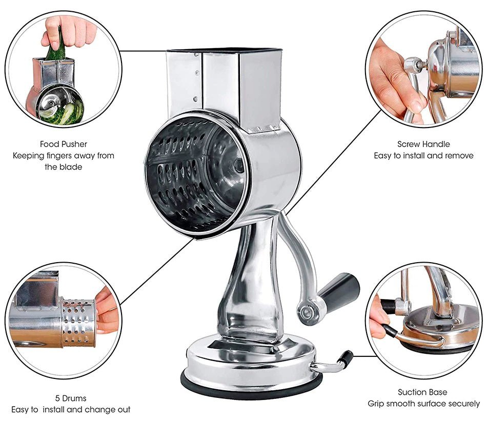 Multi-Functional Kitchen Rotary Grater, Shredder, Slicer for Meal Prep ...