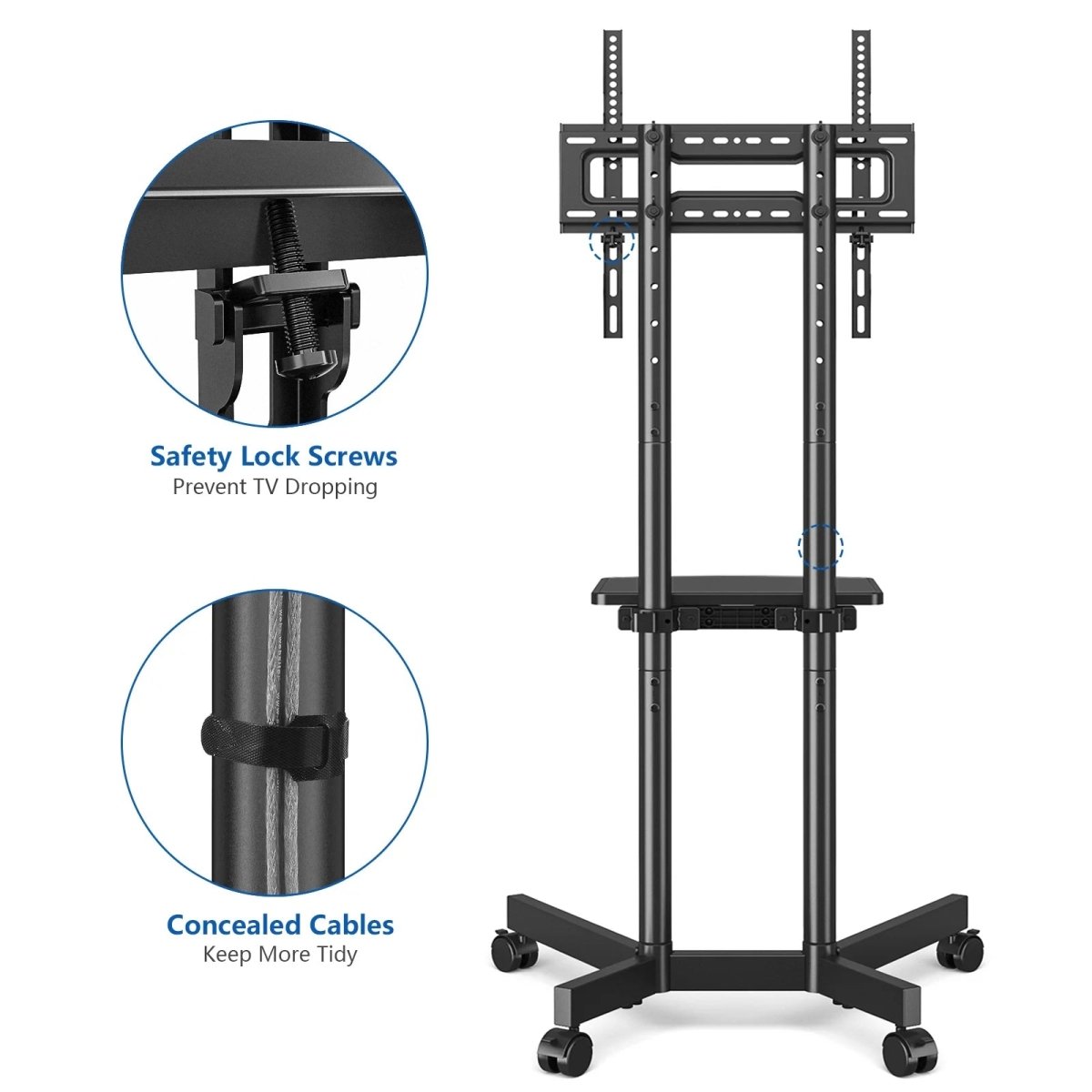 Rolling TV Stand Mobile Cart with Adjustable Shelf for 32-70 inch TVs ...