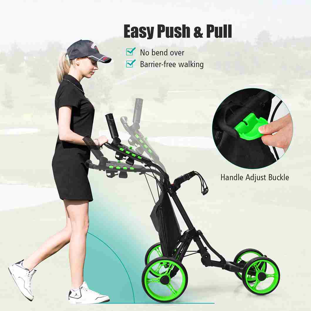 4 Wheels Folding Golf Push Cart With Bag Scoreboard Adjustable Handle ...