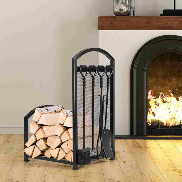 Firewood Log Rack Steel Fireplace Wood Storage Holder with tools - Aroflit